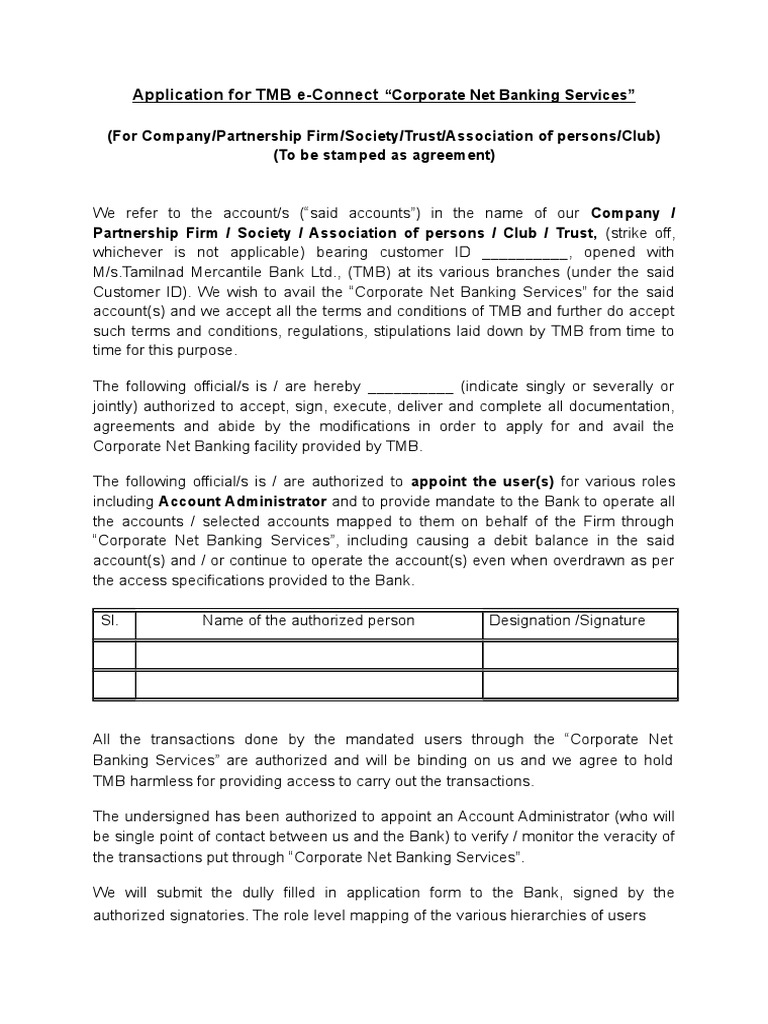 Application For TMB E-Connect | PDF | Banks | Debit Card