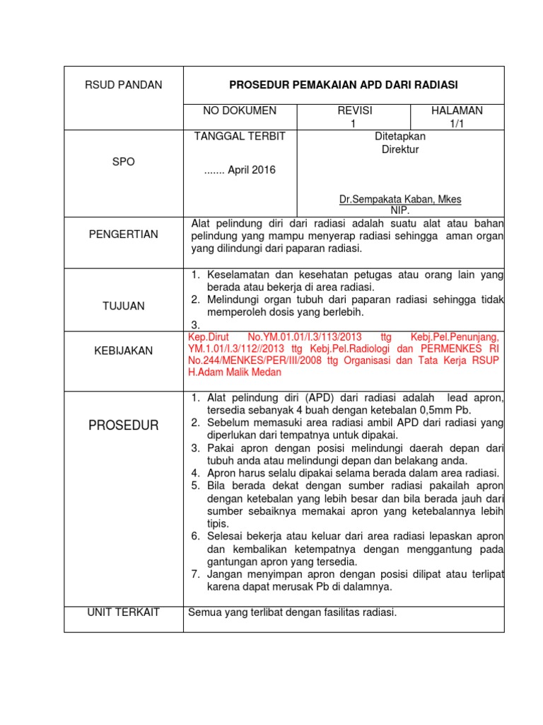 Sop APD Di Radiologi Edit | PDF