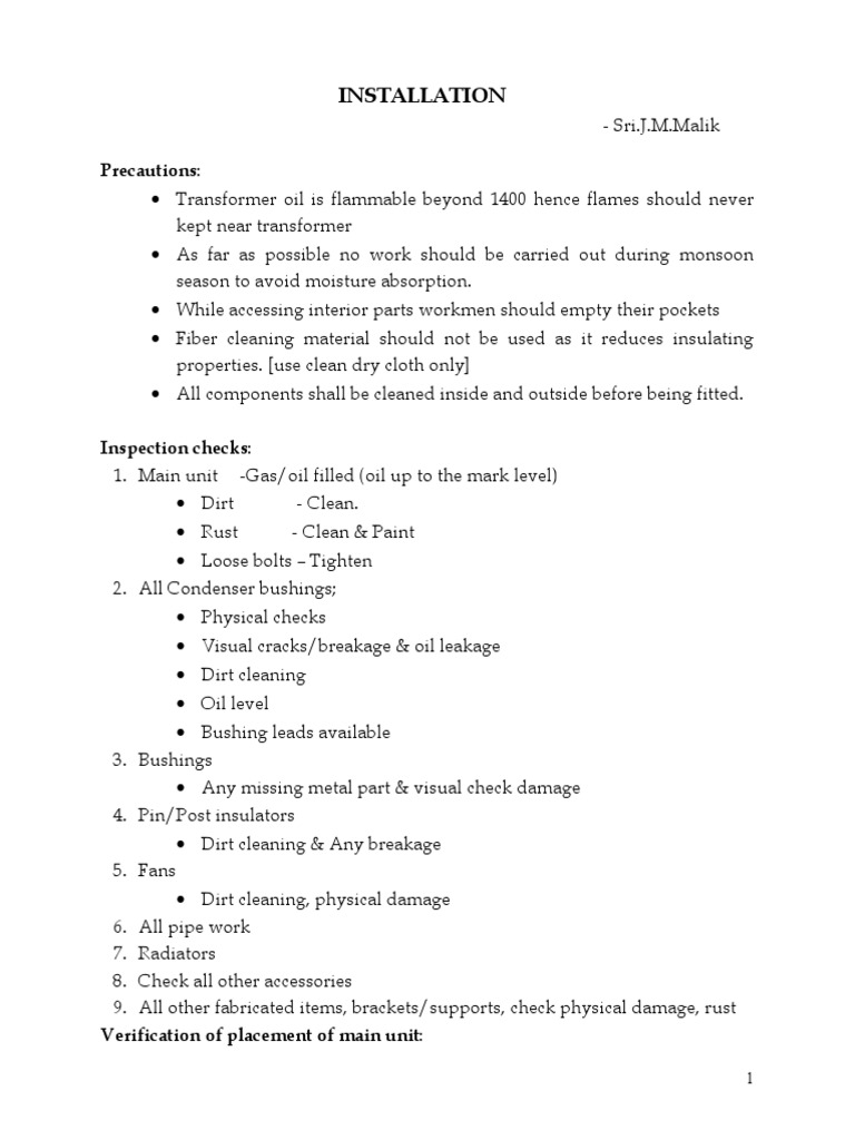 Installation: Precautions | PDF | Transformer | Insulator (Electricity)
