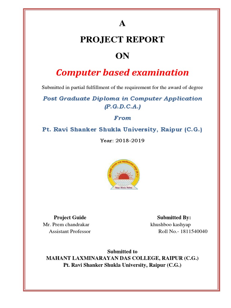 Computer Based Examination: A Project Report ON | PDF | Postgraduate ...