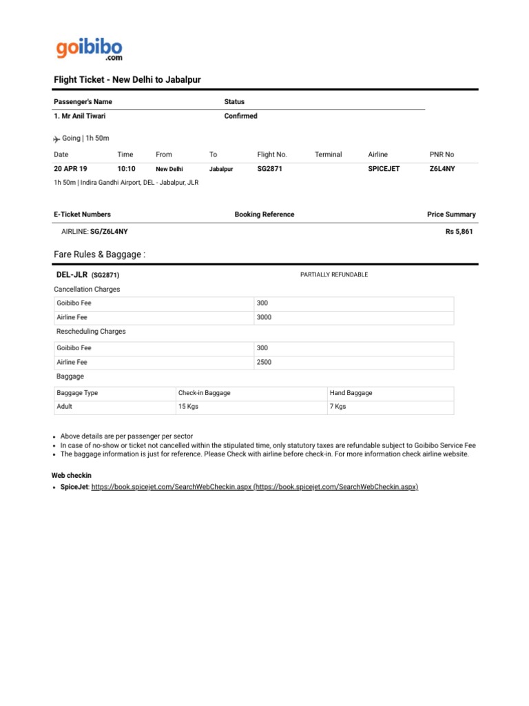 Goibibo Document PDF Service Industries Aviation