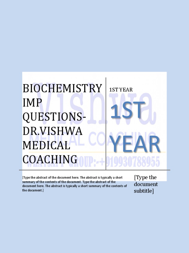 Biochemistry Imp Questions - DR - VISHWA MEDICAL COACHING, WHASTSAPP ...