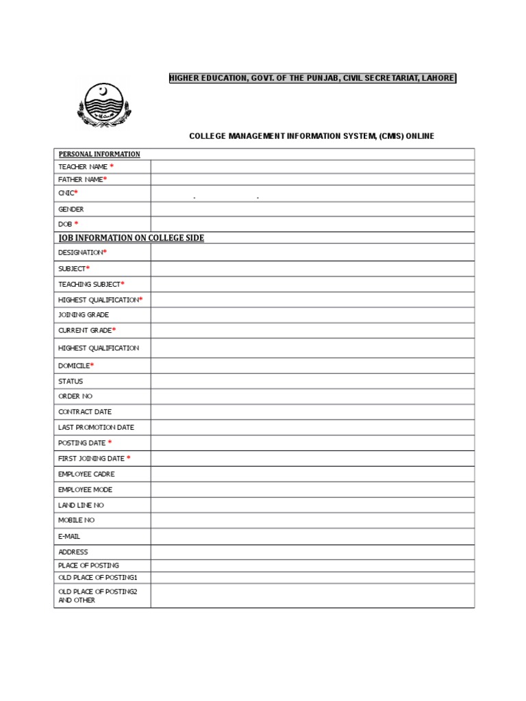Cmis Teacher Form | PDF