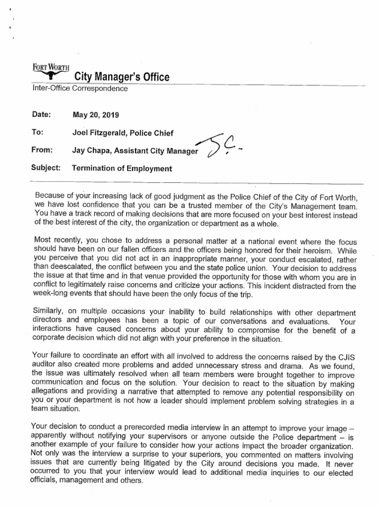 Fort Worth police chief Joel Fitzgerald fired, he said Monday | wfaa.com