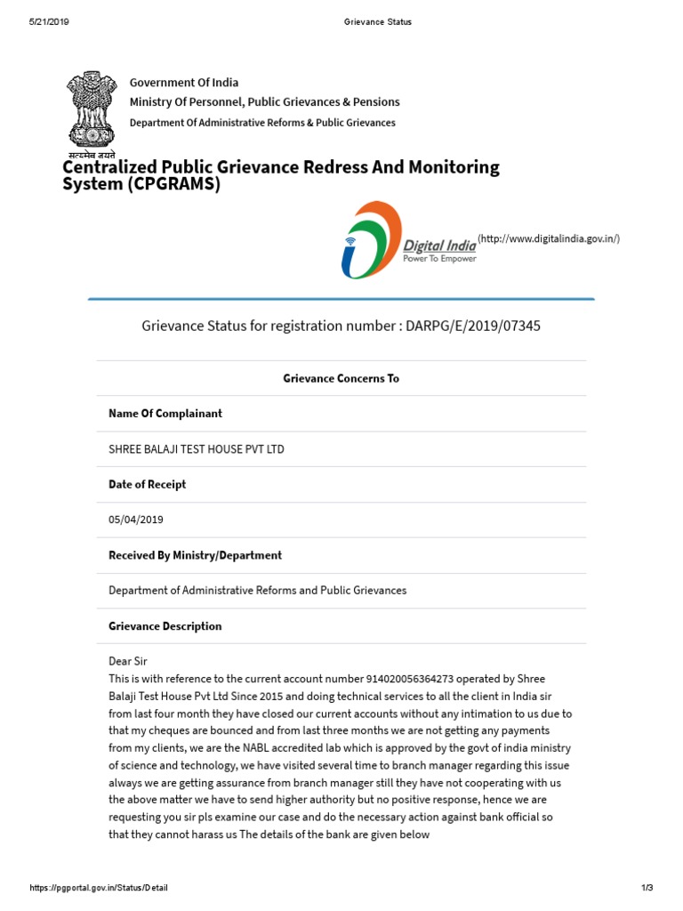 Centralized Public Grievance Redress and Monitoring System (CPGRAMS ...