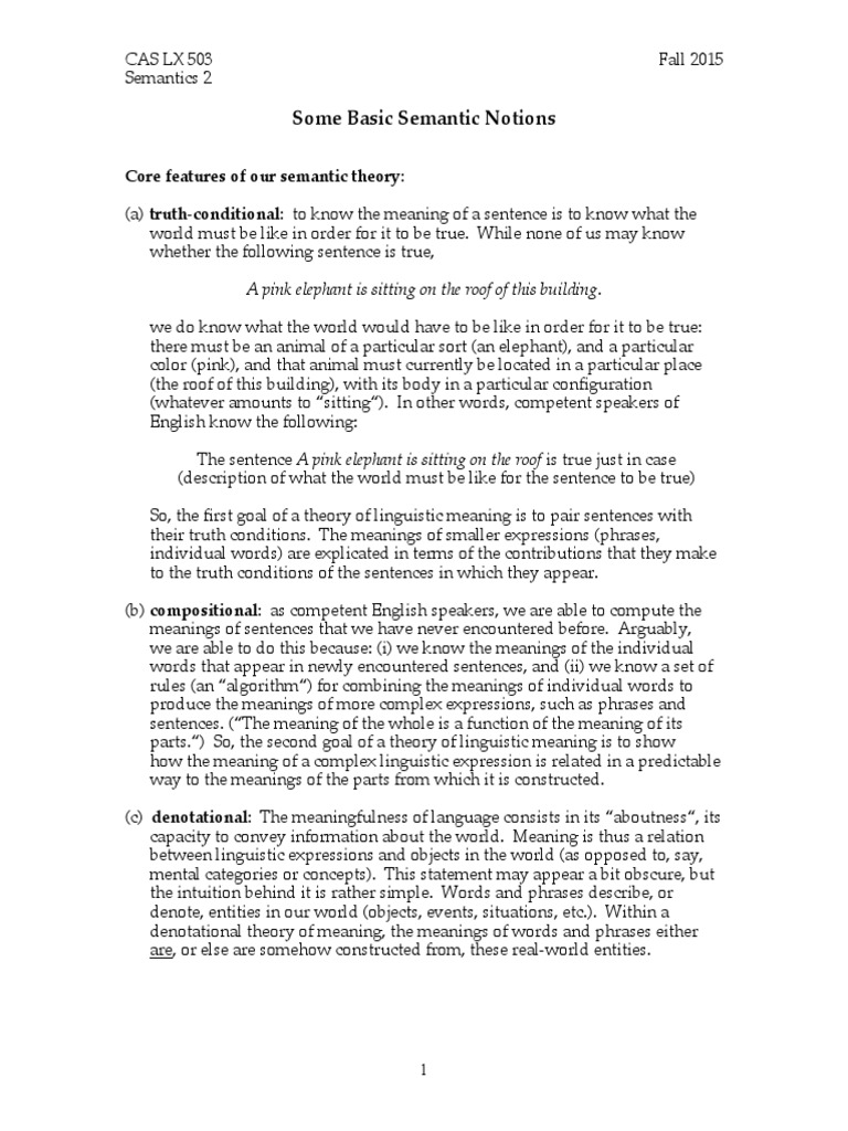 Some Basic Semantic Notions: Core Features of Our Semantic Theory | PDF | Semantics | Logical ...