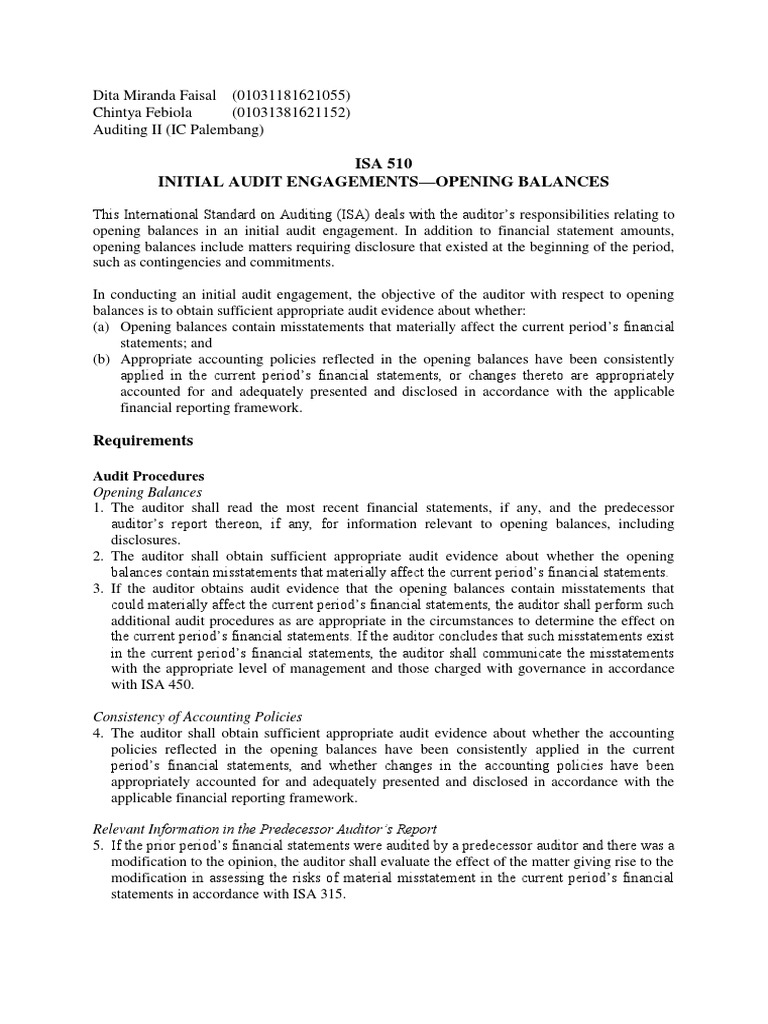 ISA 510: Initial Audit Engagements | PDF | Financial Audit | Audit