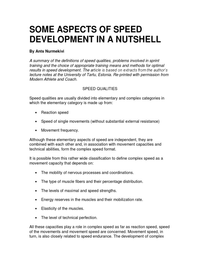 Nurmekivi Some Aspects of Speed Development in A Nutshell PDF ...