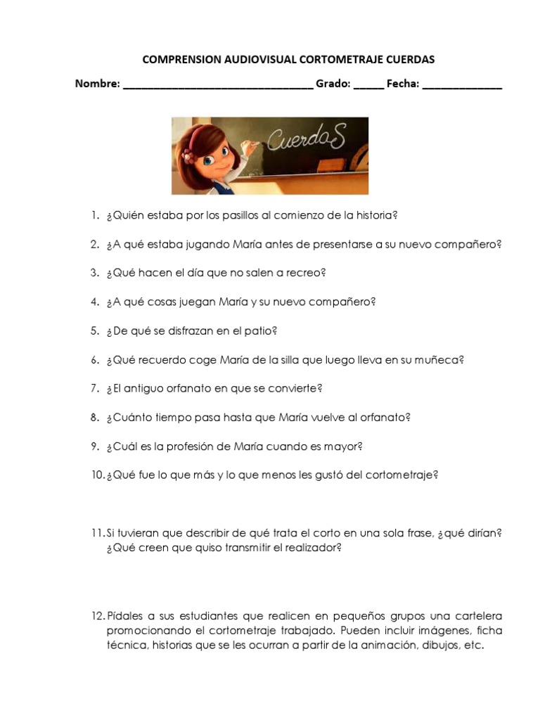 Comprension Audiovisual Cortometraje Cuerdas | PDF