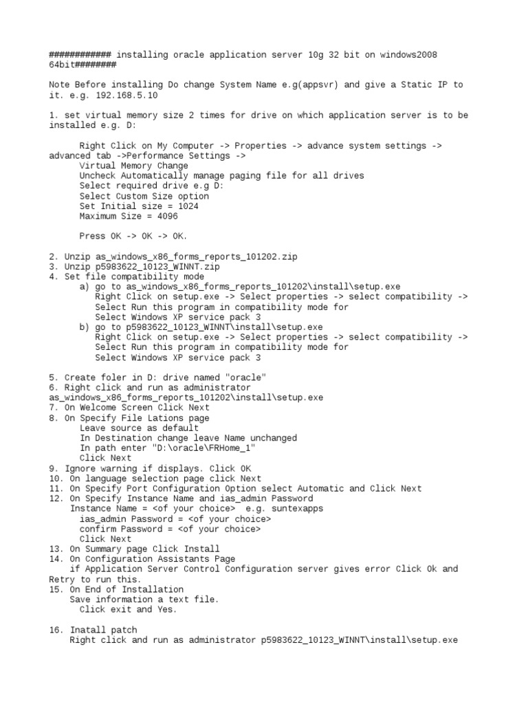 As10g Installation Steps | Download Free PDF | Oracle Database | Zip (File Format)