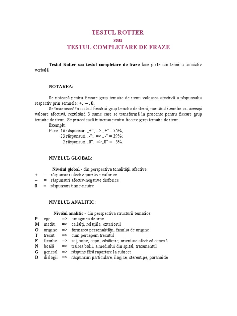 Testul Rotter PDF | PDF