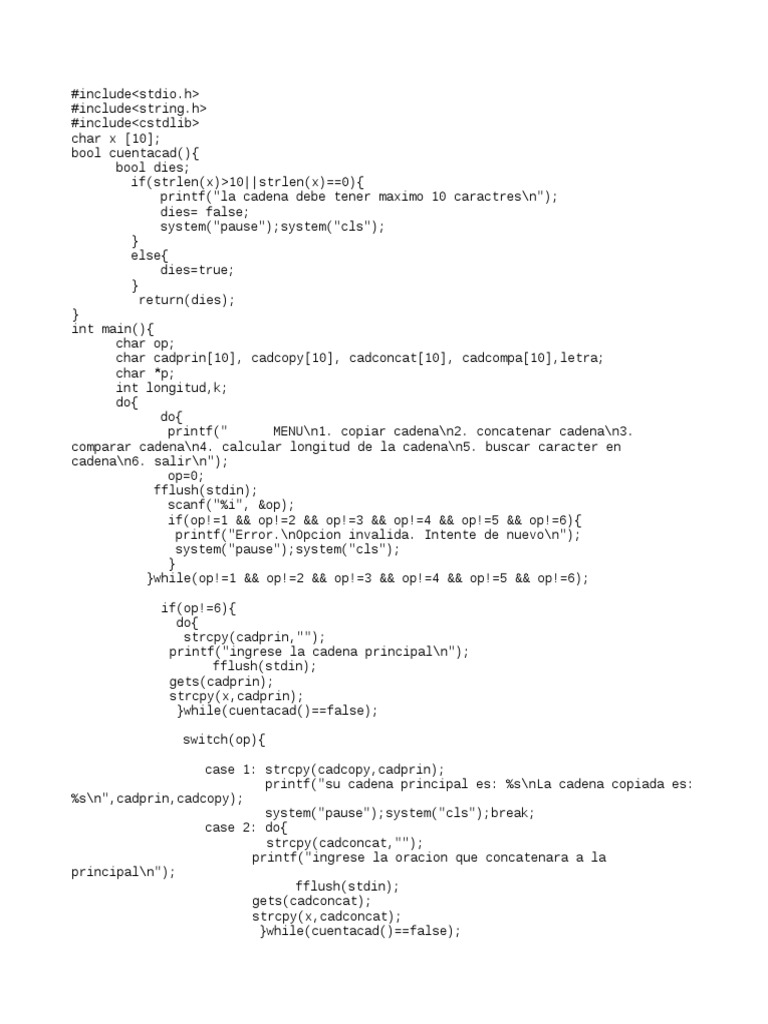 Operaciones Con Cadenas de Caracteres | PDF | Cadena (informática) | Tecnología de medios