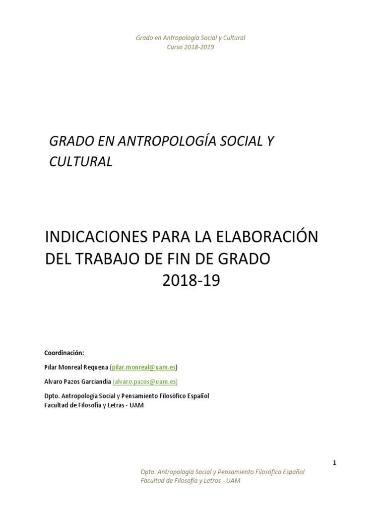 Directrices de TFG 2018-19 | PDF | Antropología | Etnografía