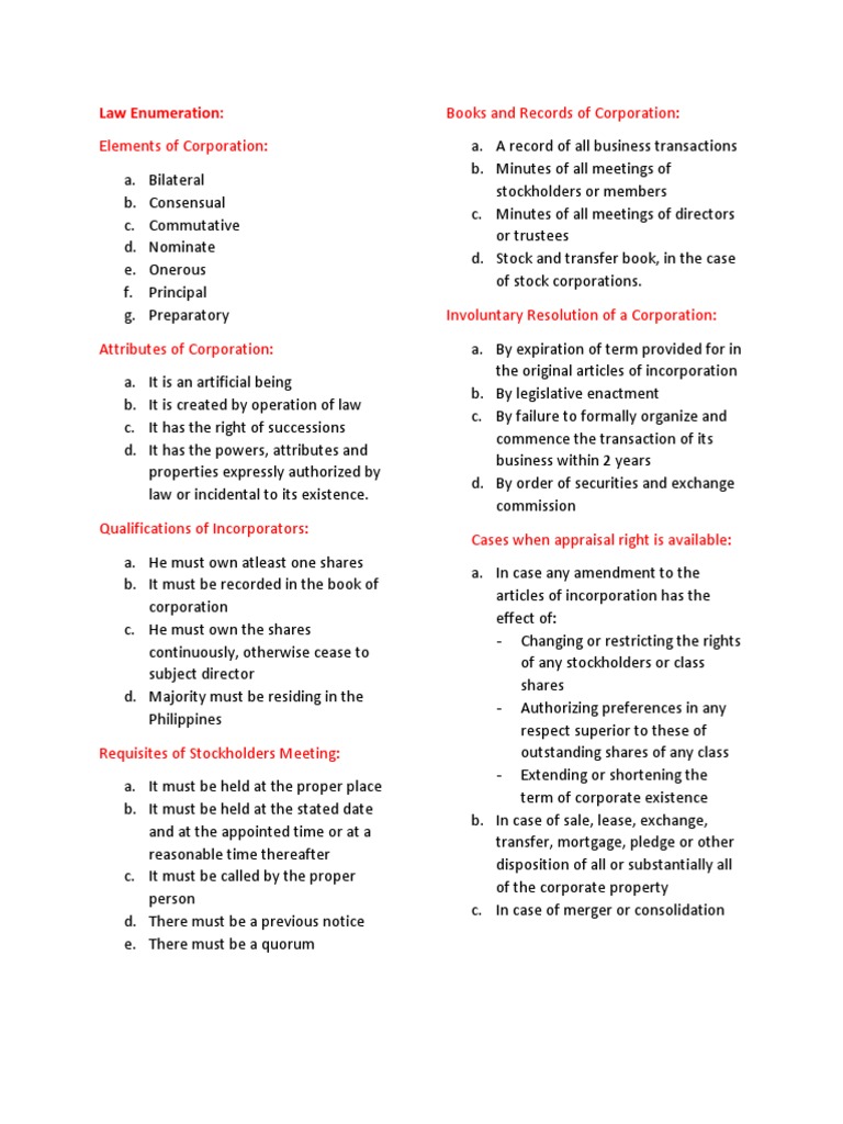 Law Enumeration:: Books and Records of Corporation | PDF | Corporations ...
