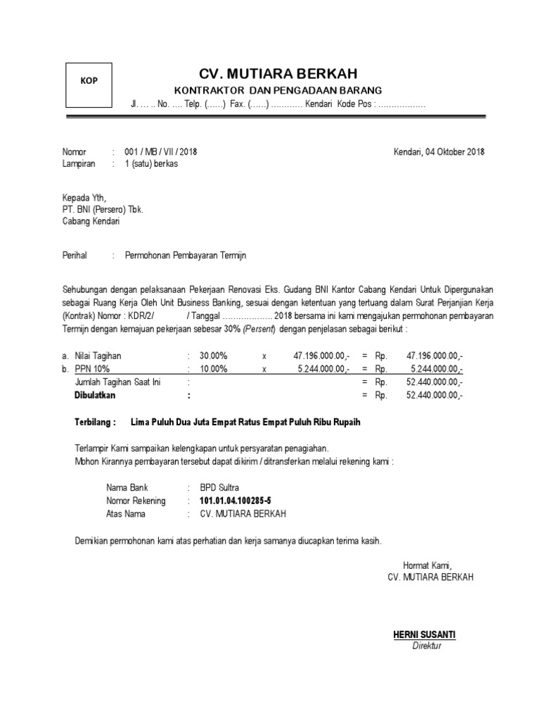 Contoh Surat Tagihan Bank | PDF