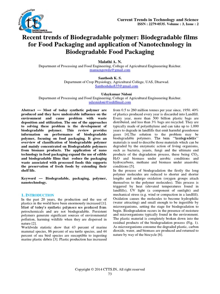 Biodegradable Packaging Pdf Biodegradation Nanocomposite
