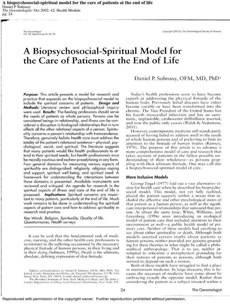 Biopsychosocial Spiritual Model | PDF | Self-Improvement
