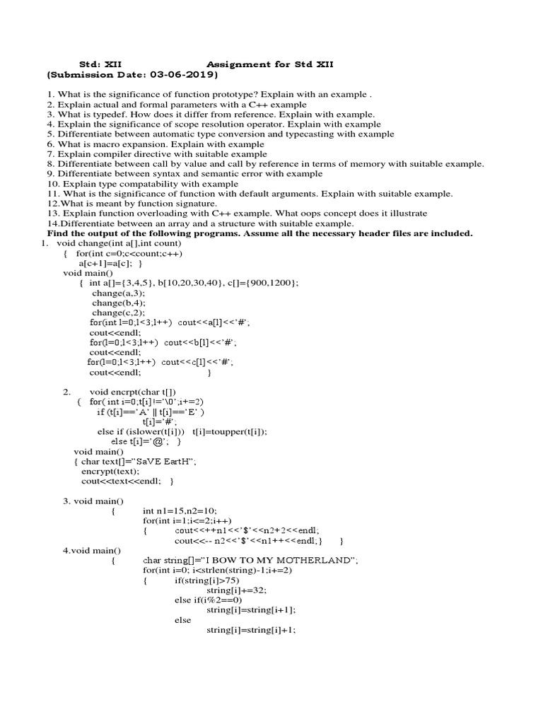 STD: XII Assignment For STD XII (Submission Date: 03-06-2019) | PDF | Array Data Structure ...