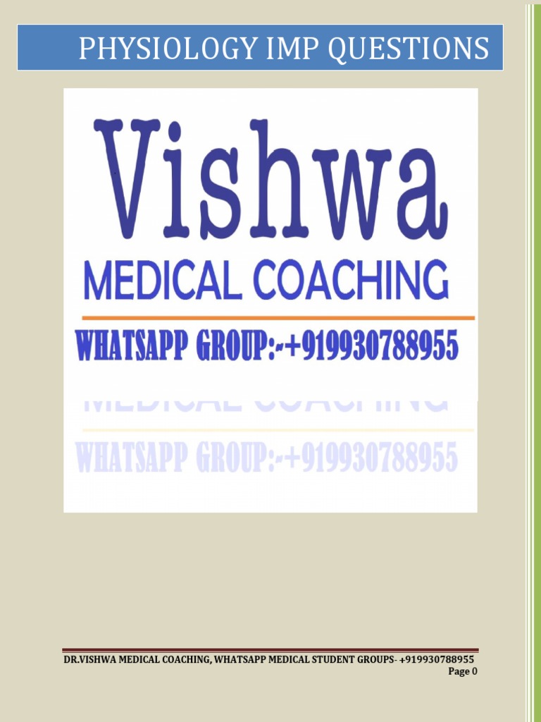 Physiology Imp Questions - DR - Vishwa Medical Coaching, Whatsapp Groups - +919930788955 | PDF ...