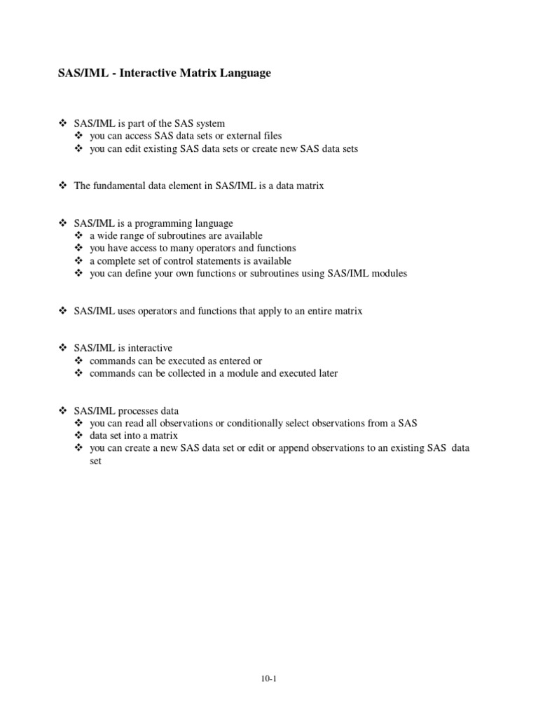 SAS/IML - Interactive Matrix Language | PDF | Vector Autoregression | Matrix (Mathematics)