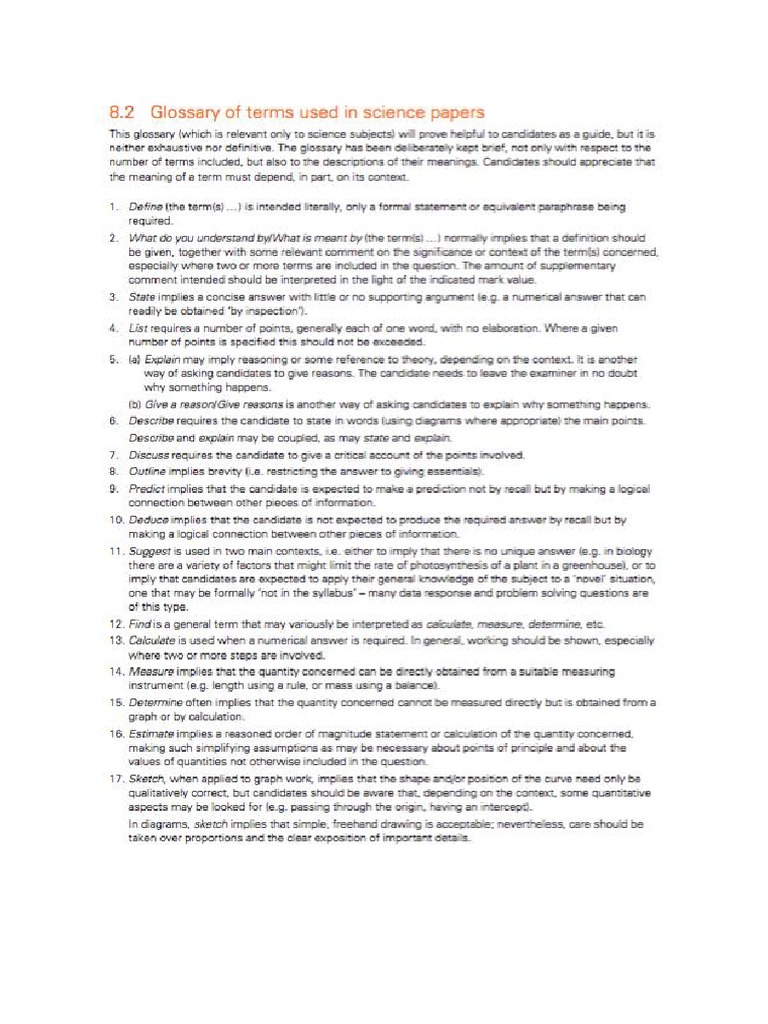 Command Words For IGCSE Science Papers | PDF