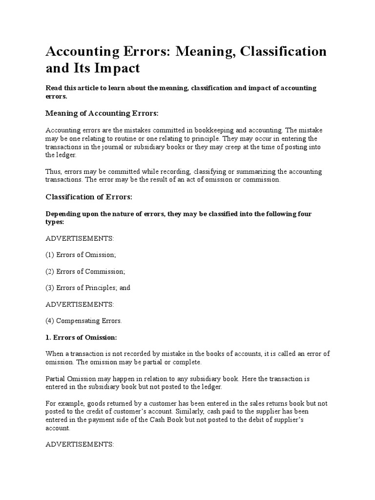 Accounting Errors | PDF | Bookkeeping | Debits And Credits