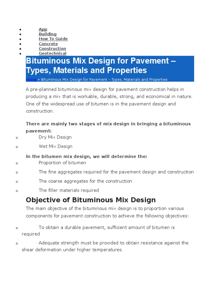 Bituminous Mix Design For Pavement - Types, Materials and Properties ...