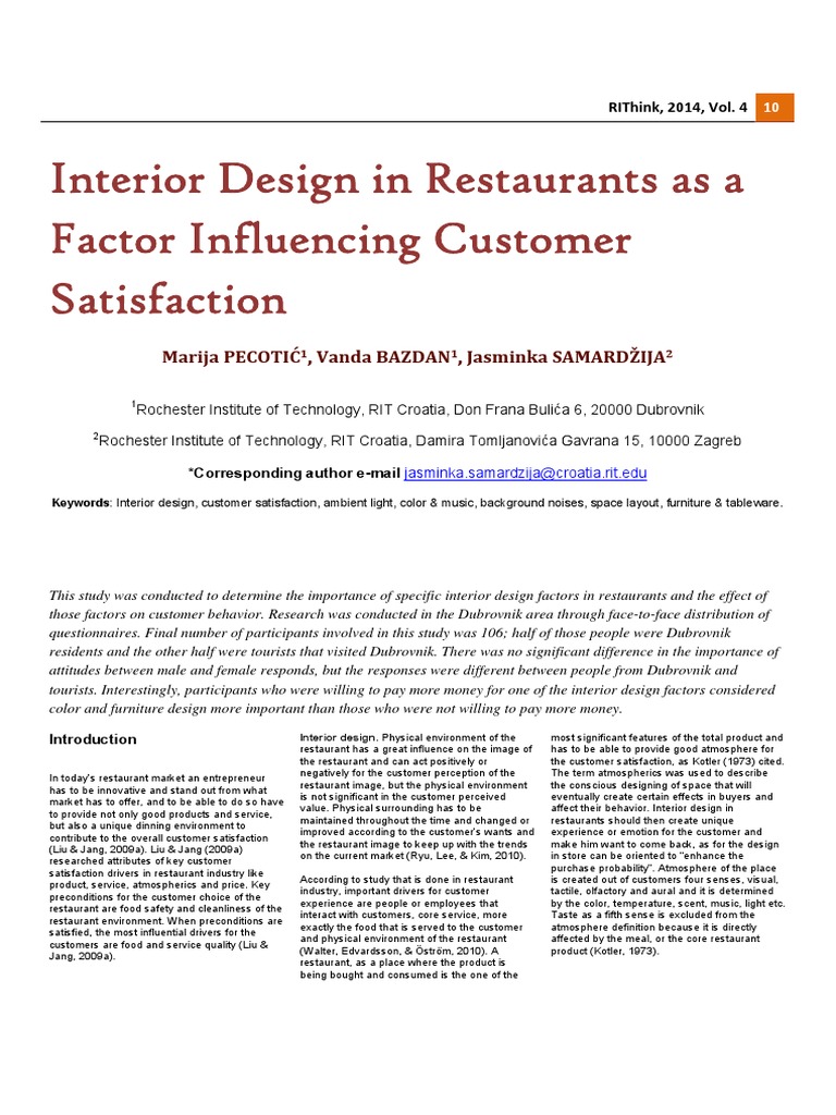 Interior Design in Restaurants As A Fact | PDF | Customer Satisfaction ...
