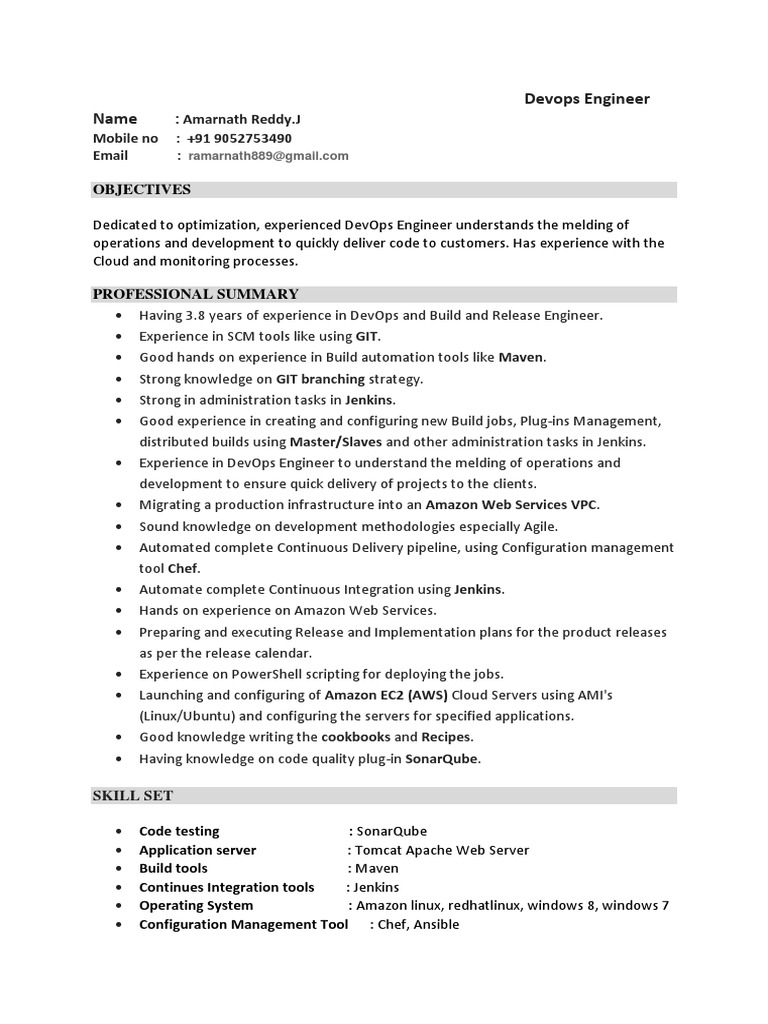 Amarnath Devops Resume | PDF | Software Development | Cloud Computing