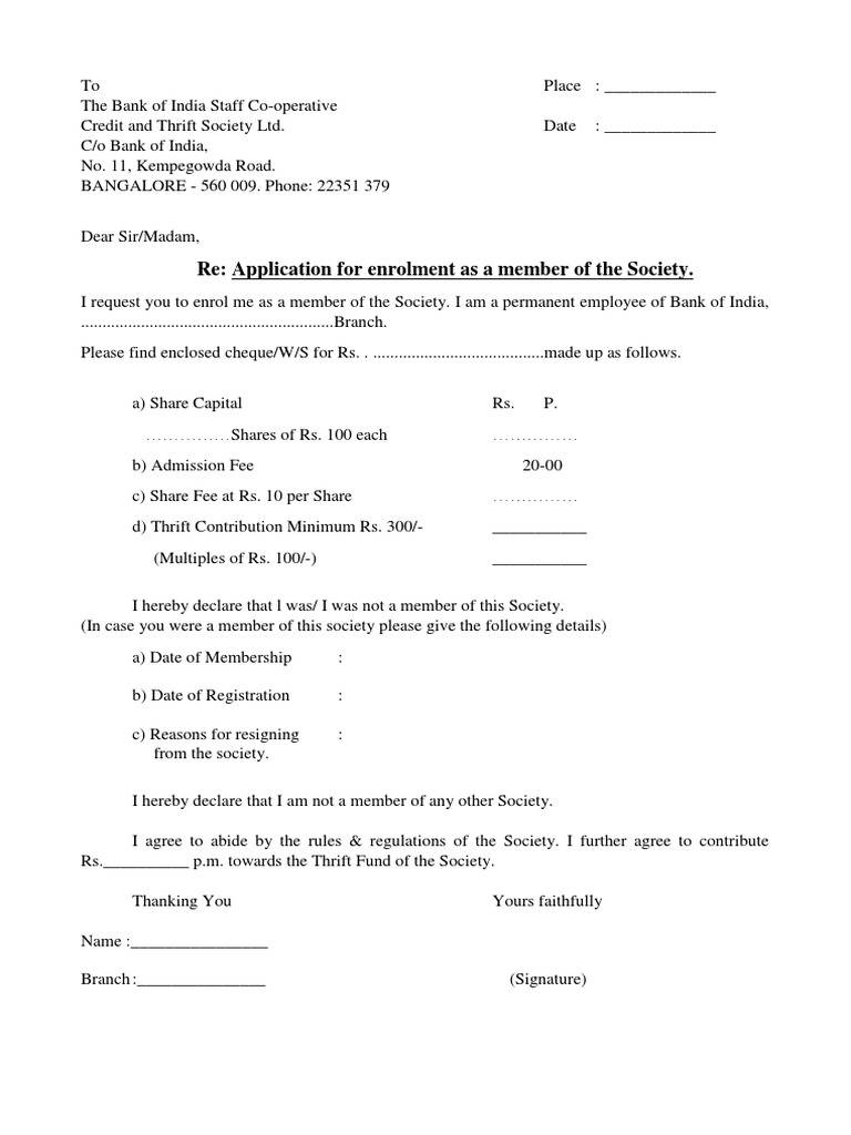 Membership Application for Society | PDF | Banks | Banking