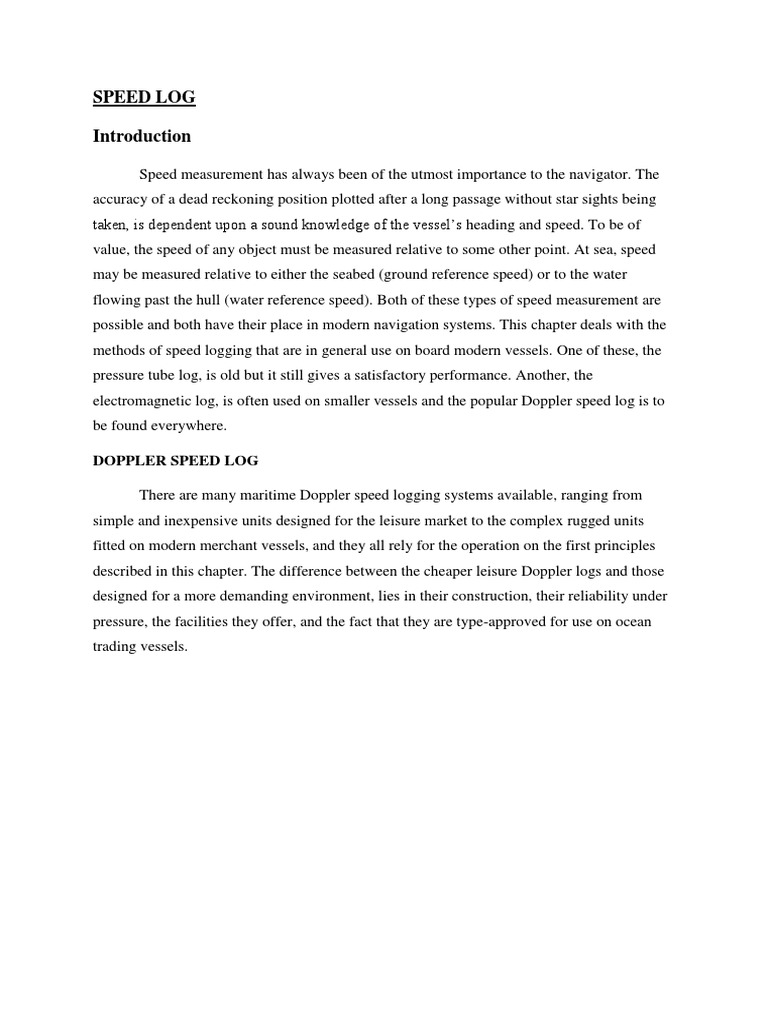 An Analysis of Modern Methods of Measuring Speed at Sea: Pressure Tube ...