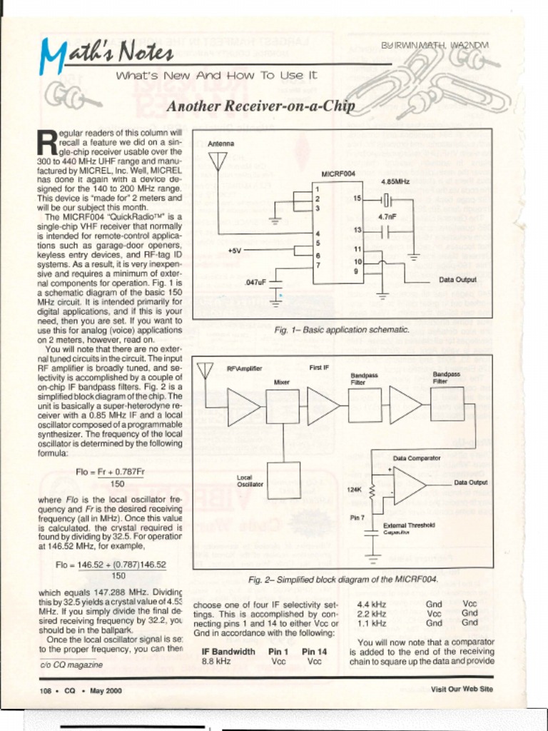Receiver On Chip: MICRF004 | PDF | Amplifier | Wireless