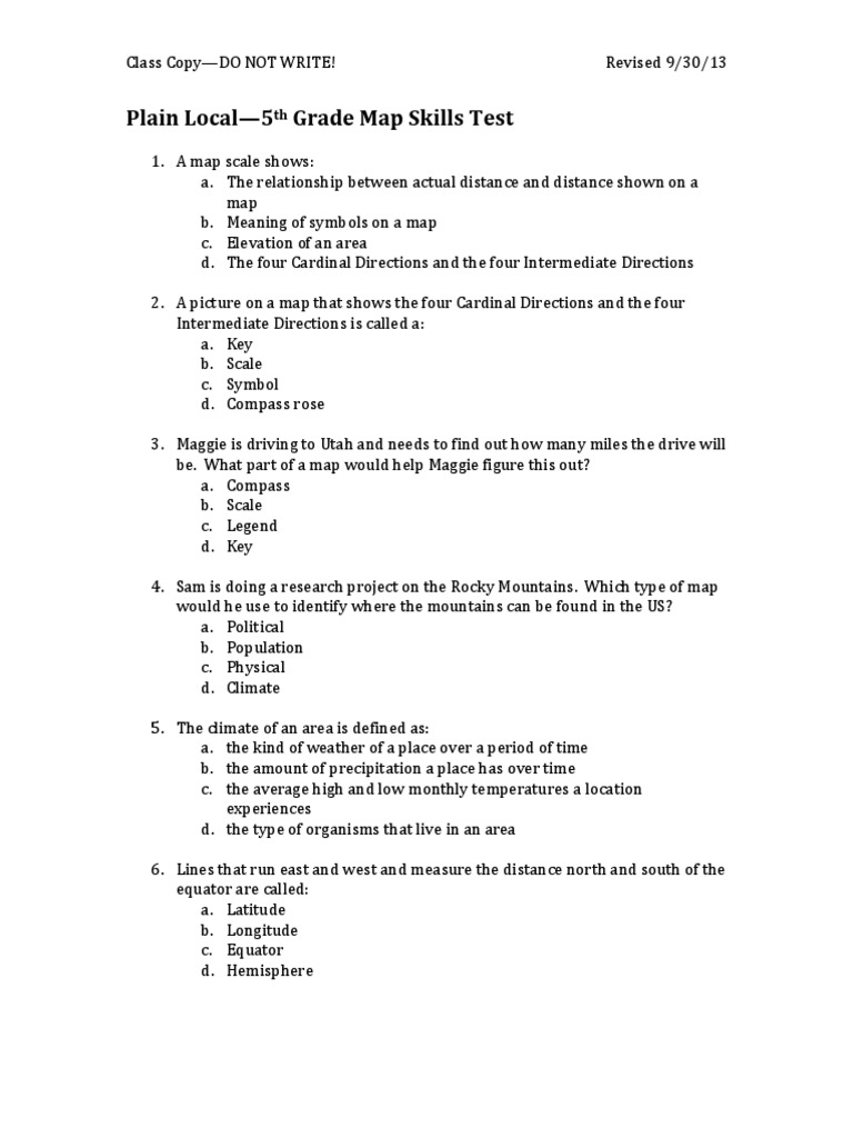 Map Skills Test | PDF | Ohio | Map