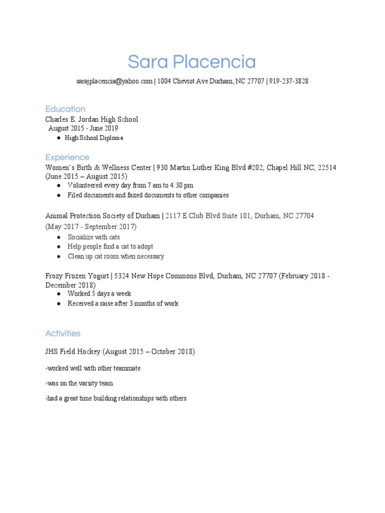 Resume For English Class | PDF