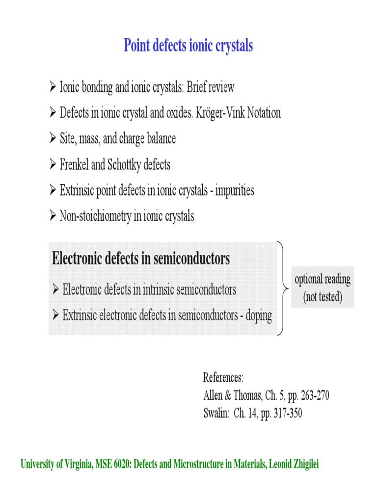 Point Defects Ionic Crystals: Electronic Defects in Semiconductors ...