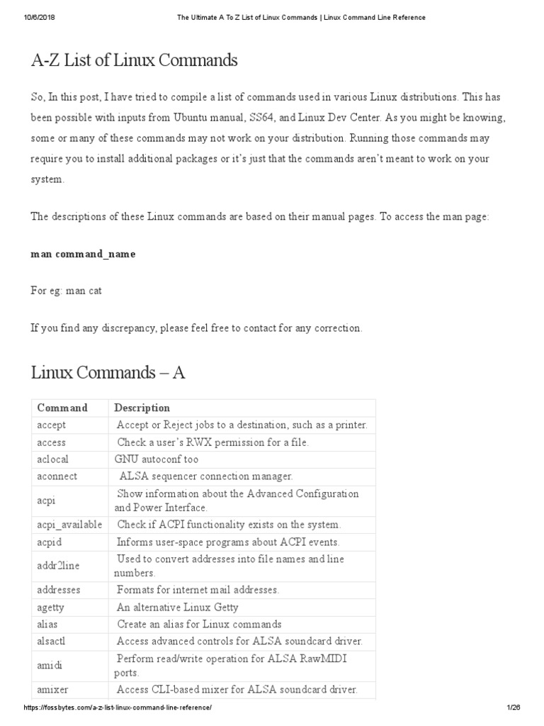 The Ultimate A To Z List Of Linux Commands Linux Command Line Reference Pdf File System