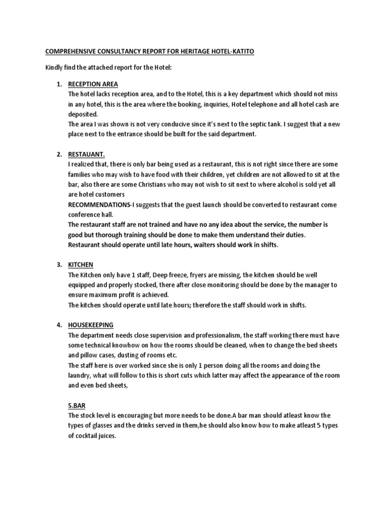 Comprehensive Consultancy Report For Heritage Hotel | PDF | Restaurants ...