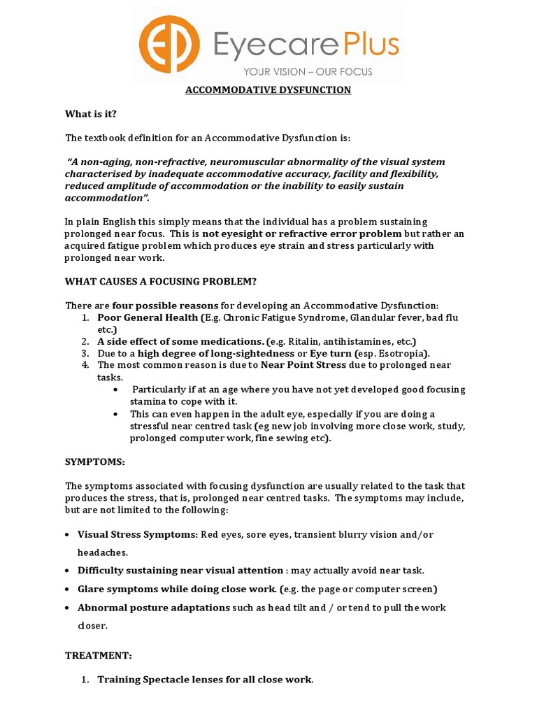 13 Accomodative Dysfunction | PDF | Glasses | Therapy