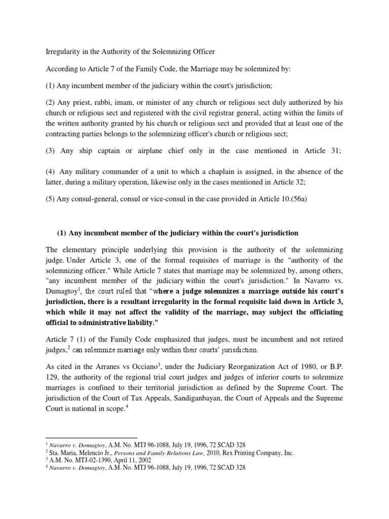 Authority of Solemnizing Officer | PDF | Consul (Representative) | Clergy
