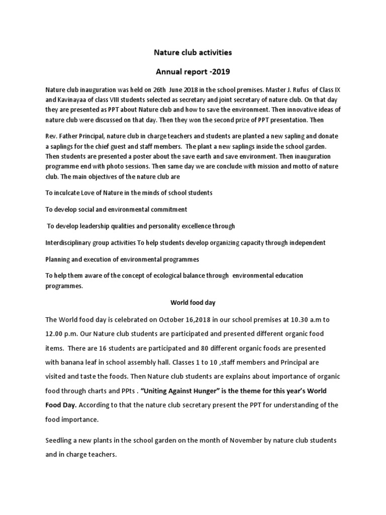 Nature Club Report | PDF | Nature | Environmental Social Science