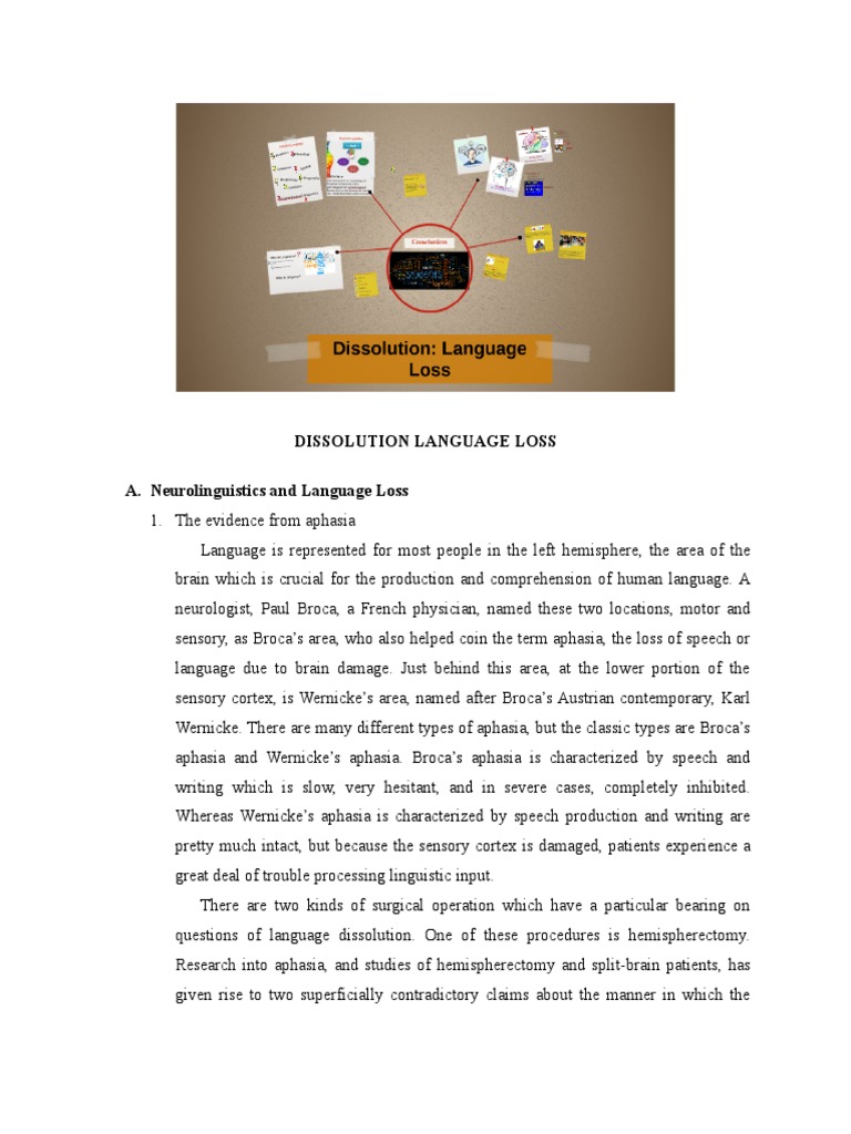 Dissolution Language Loss | PDF | Speech | Lateralization Of Brain Function