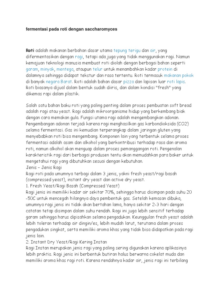 Fermentasi Pada Roti Dengan Saccharomyces | PDF