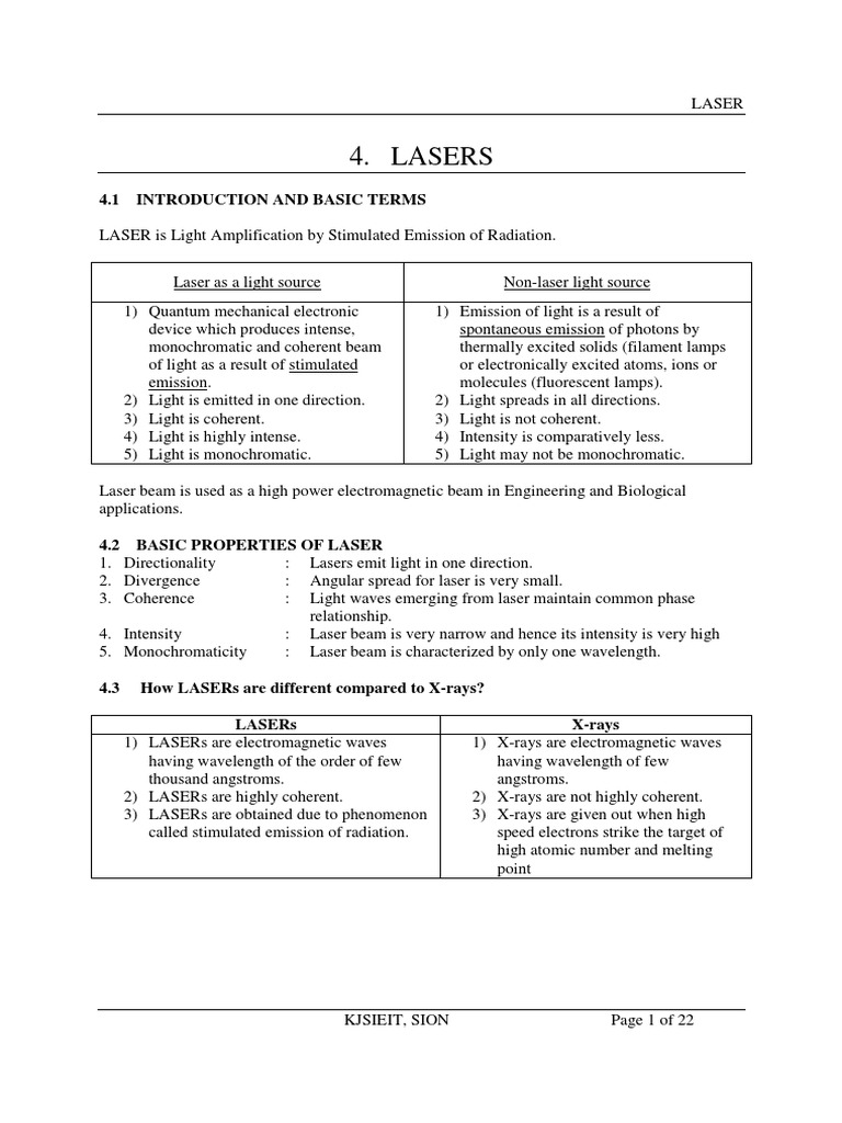 Lasers: 4.1 Introduction and Basic Terms | PDF | Holography | Laser