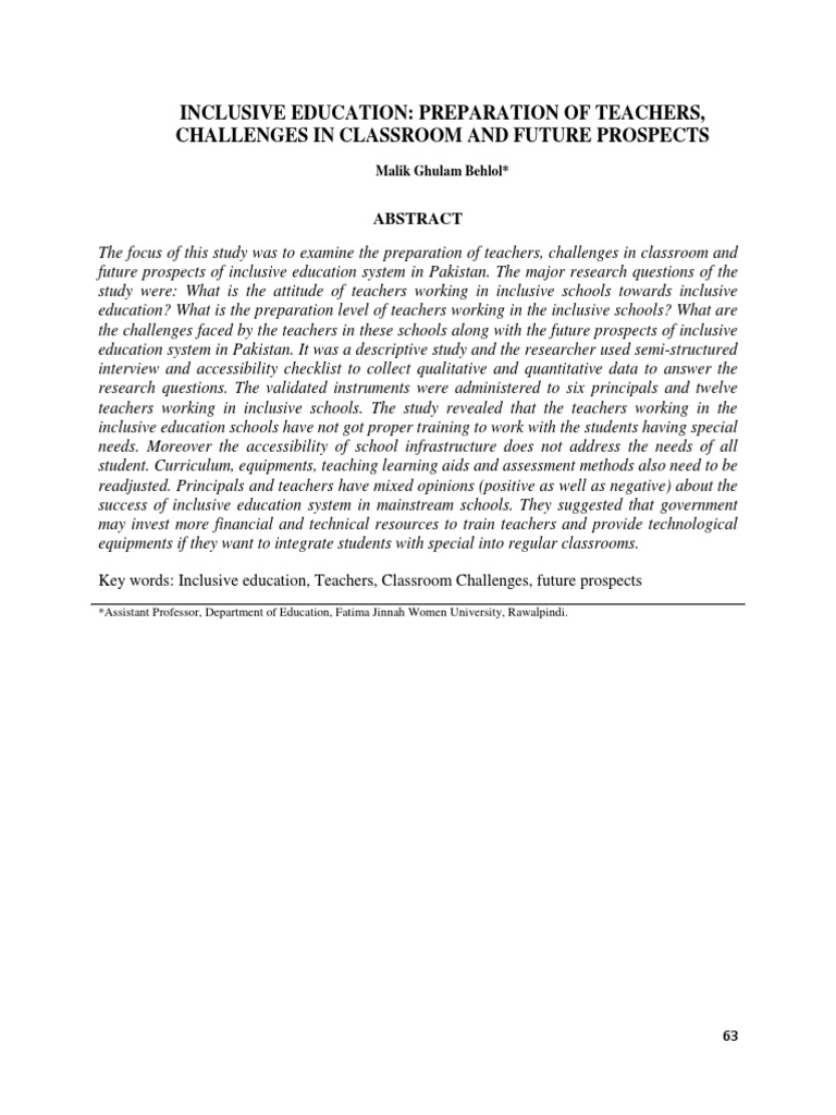 Inclusive Education: Preparation of Teachers, Challenges in Classroom ...