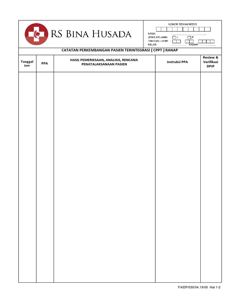 Formulir CPPT untuk Pasien RANAP | PDF