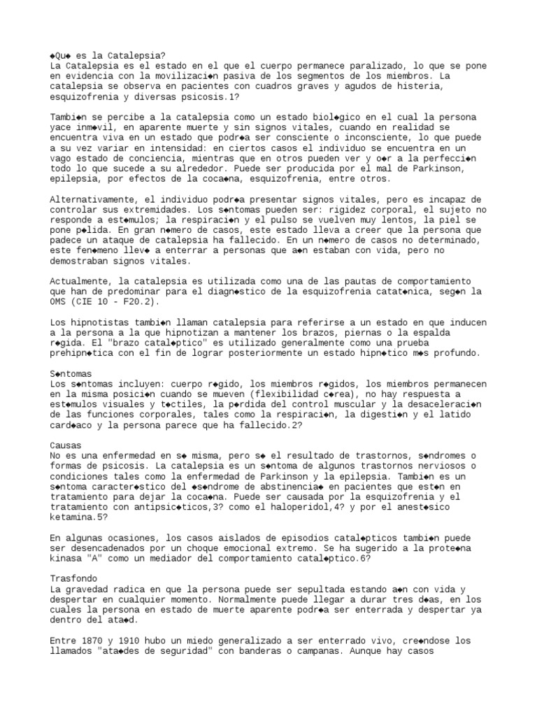 Catalepsia | Descargar gratis PDF | Psiquiatría | Medicina CLINICA