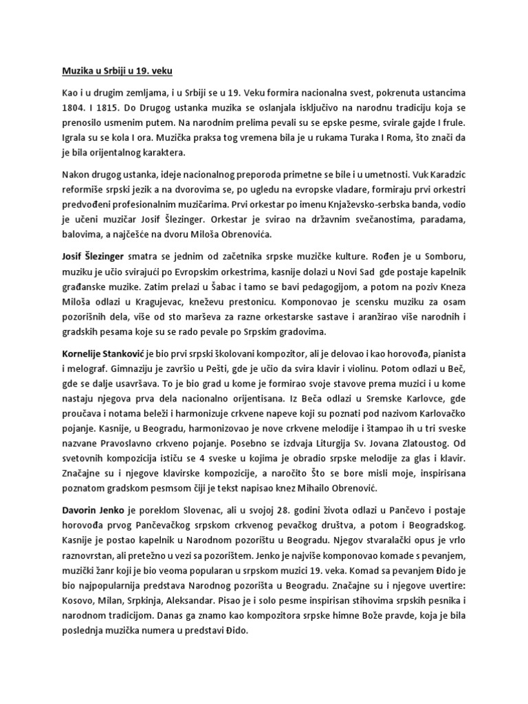 Muzika U Srbiji 19. Vek | PDF