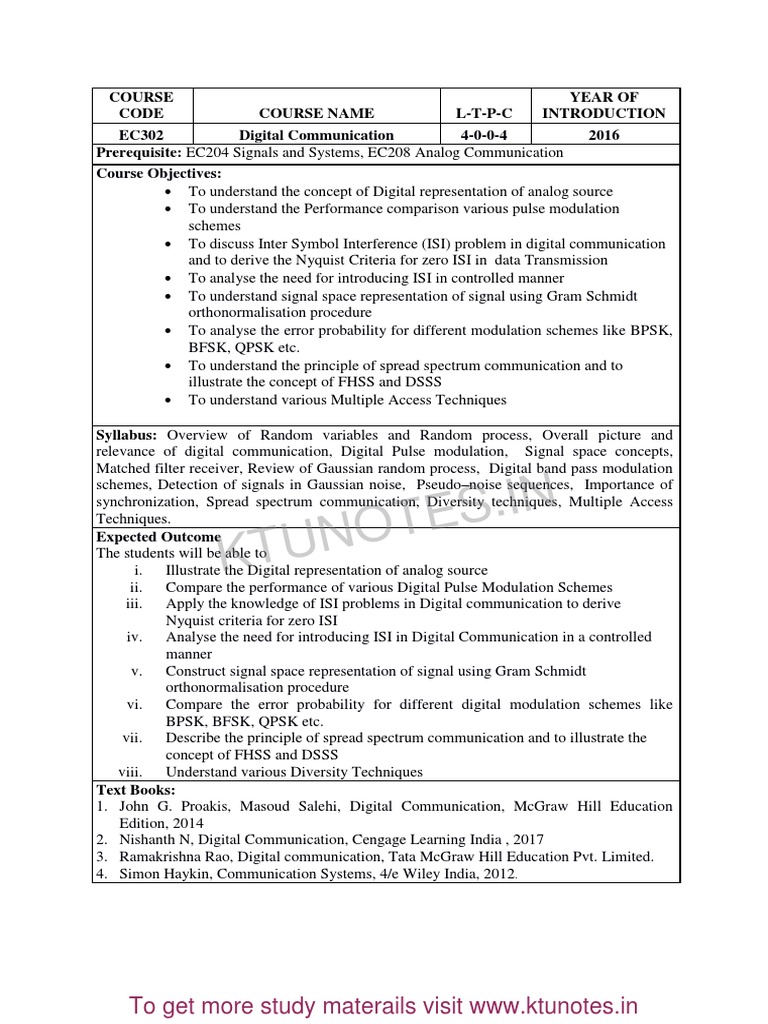 Digital Communication Course EC302 Syllabus | PDF | Data Transmission ...