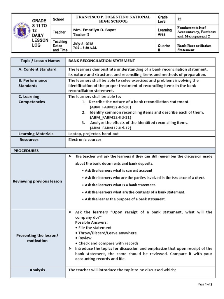 DLL Observation Accounting 2july3,2018 | PDF | Banks | Teaching