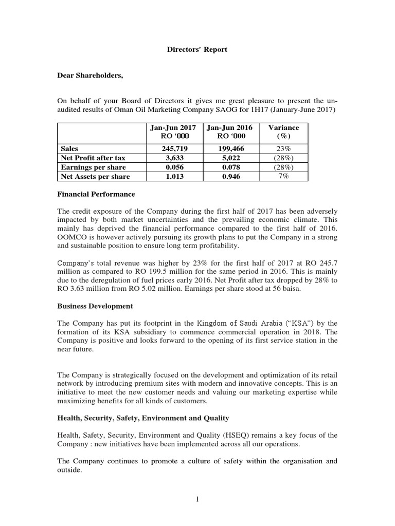Directors Report 1H 2017 English | PDF | Saudi Arabia | Board Of Directors